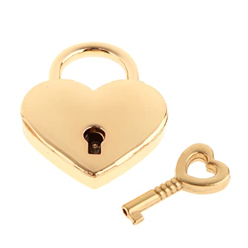 Warmtree Small Metal Heart Shaped Padlock Mini Lock with Key for Jewelry Box Storage Box Diary Book,Pack of 2,Gold