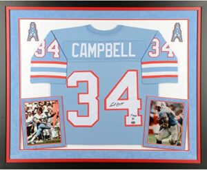 earl campbell houston oilers deluxe framed autographed mitchell & ness light blue replica jersey with "hof 91" inscription - autographed nfl jerseys