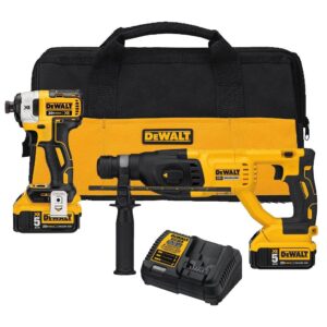 dewalt 20v max* xr rotary hammer drill and impact driver kit, 1-inch sds plus (dck233p2)