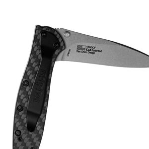 Kershaw Leek Carbon Fiber Stonwash Pocketknife, 3" CPM 154 Steel Blade, Assisted Opening Folding EDC