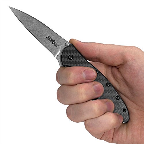 Kershaw Leek Carbon Fiber Stonwash Pocketknife, 3" CPM 154 Steel Blade, Assisted Opening Folding EDC