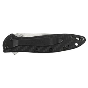 Kershaw Leek Carbon Fiber Stonwash Pocketknife, 3" CPM 154 Steel Blade, Assisted Opening Folding EDC