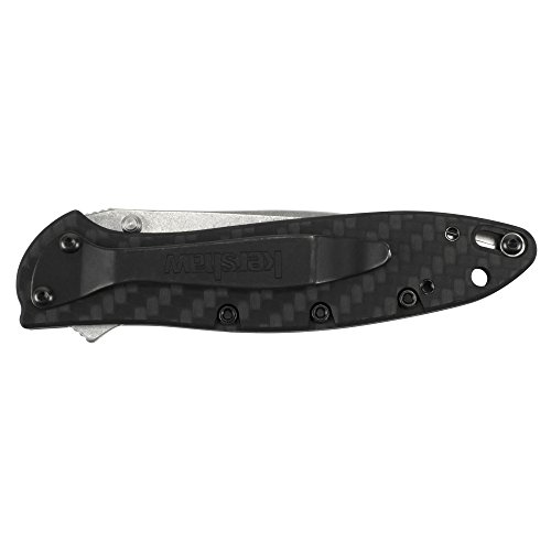 Kershaw Leek Carbon Fiber Stonwash Pocketknife, 3" CPM 154 Steel Blade, Assisted Opening Folding EDC