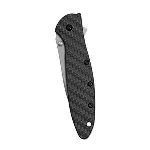 Kershaw Leek Carbon Fiber Stonwash Pocketknife, 3" CPM 154 Steel Blade, Assisted Opening Folding EDC