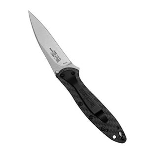 Kershaw Leek Carbon Fiber Stonwash Pocketknife, 3" CPM 154 Steel Blade, Assisted Opening Folding EDC