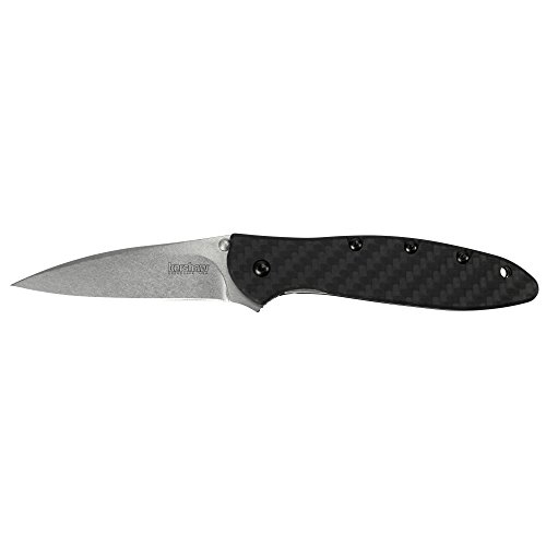 Kershaw Leek Carbon Fiber Stonwash Pocketknife, 3" CPM 154 Steel Blade, Assisted Opening Folding EDC