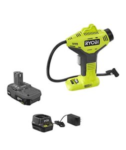 ryobi p737 18-volt one+ lithium-ion cordless power inflator kit with 1.3 ah lithium-ion battery,18-volt charger and automotive pencil tire gauge (bundle)