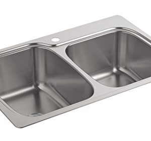 Kohler 75791-1-NA K-75791-1-NA Verse 33" x 22" x 9" top-/Under-Mount Large/Medium Double-Bowl Kitchen Sink with Single Faucet Hole