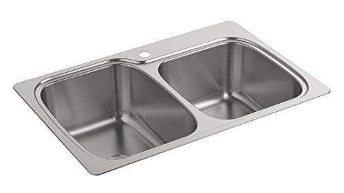 Kohler 75791-1-NA K-75791-1-NA Verse 33" x 22" x 9" top-/Under-Mount Large/Medium Double-Bowl Kitchen Sink with Single Faucet Hole