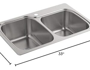 Kohler 75791-1-NA K-75791-1-NA Verse 33" x 22" x 9" top-/Under-Mount Large/Medium Double-Bowl Kitchen Sink with Single Faucet Hole