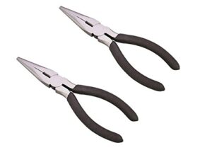 edward tools long nose pliers with side cutter 6” - 2 pack - drop forged steel - polished rust proof finish - extra strength well aligned side cutter - smooth action needle nose pliers