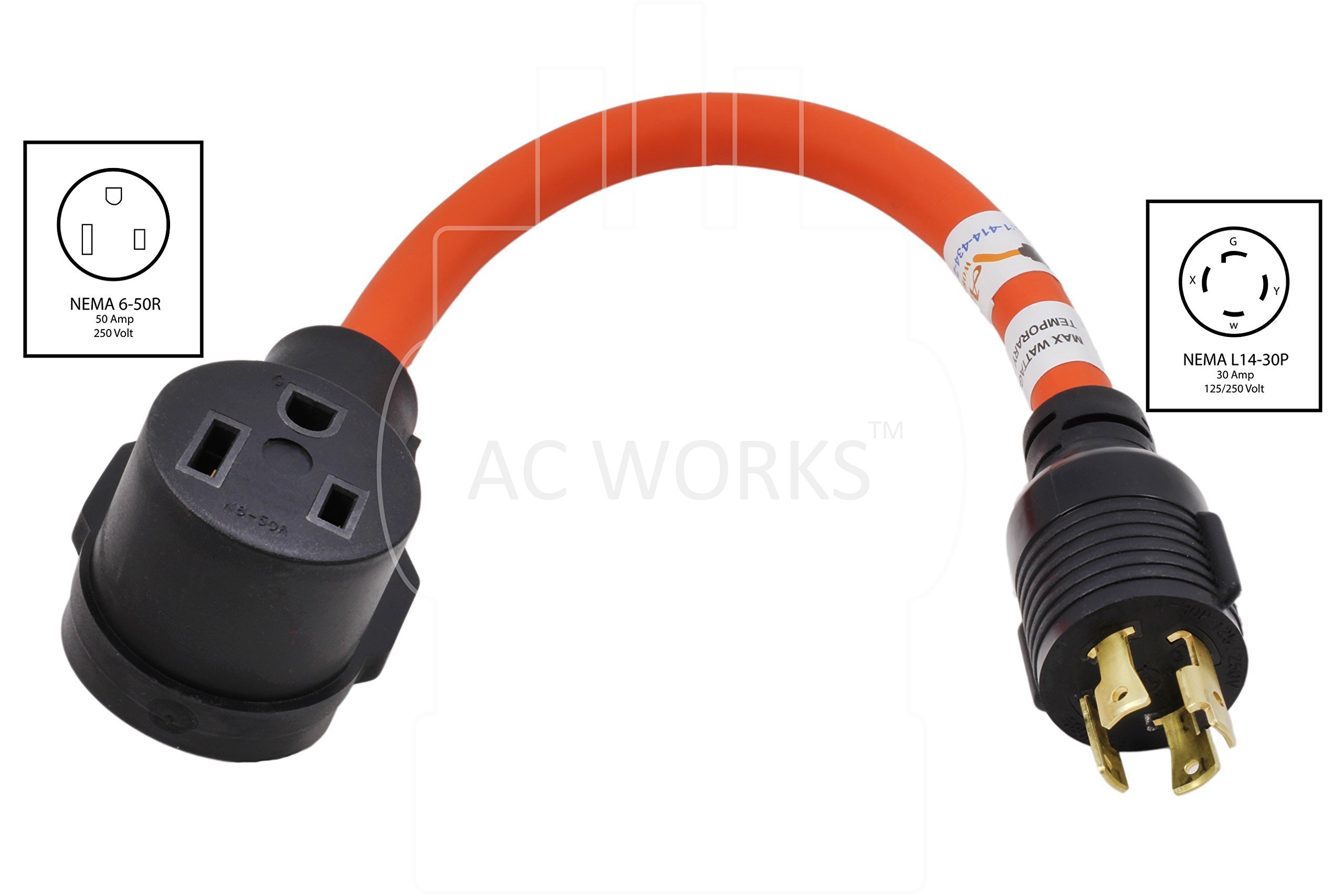 AC Connectors L1430650-AM 1.5FT Welder Adapter Generator L14-30 Plug(4 Prong 30Amp) to NEMA 6-50R 50 Amp 250-volt Adapter Cord-Limited Five Year Warranty