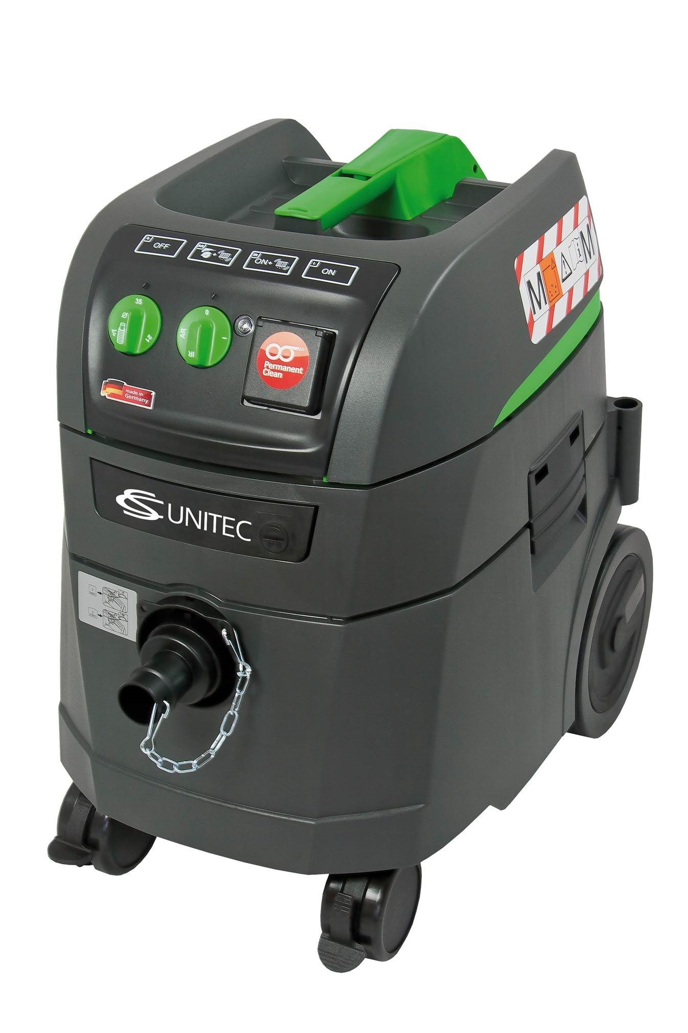 C.S. Unitec CS 1445 9 gal Wet/Dry Industrial Vacuum Cleaner - Auto Clean - Power Take Off - 157 CFM - Made in Germany, Green