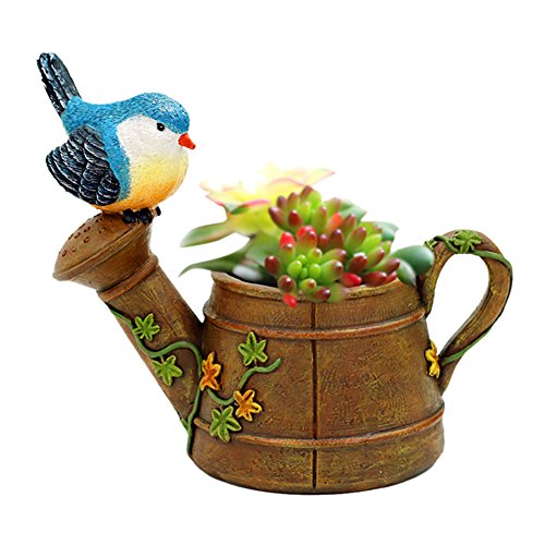 Messagee Creative Kawaii Bird Resin Flower Shower Pot Planter Garden Bonsai Succulent Plants Desk Flower Pot Brown