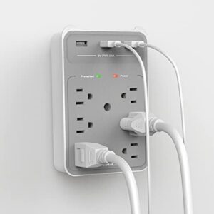 Huntkey Multi Plug Outlet 3 USB Ports 3.4 Amp with Phone Cradle, 6 AC Surge Protector Outlet 1080 Joules for Bathroom Dorm Room Office