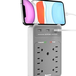 Huntkey Multi Plug Outlet 3 USB Ports 3.4 Amp with Phone Cradle, 6 AC Surge Protector Outlet 1080 Joules for Bathroom Dorm Room Office