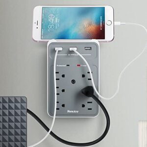 Huntkey Multi Plug Outlet 3 USB Ports 3.4 Amp with Phone Cradle, 6 AC Surge Protector Outlet 1080 Joules for Bathroom Dorm Room Office