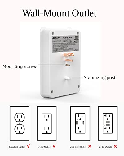 Huntkey Multi Plug Outlet 3 USB Ports 3.4 Amp with Phone Cradle, 6 AC Surge Protector Outlet 1080 Joules for Bathroom Dorm Room Office