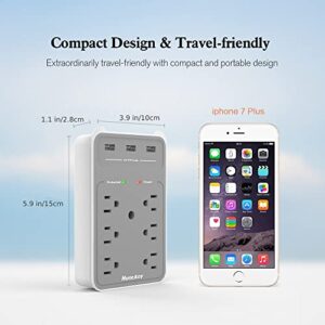 Huntkey Multi Plug Outlet 3 USB Ports 3.4 Amp with Phone Cradle, 6 AC Surge Protector Outlet 1080 Joules for Bathroom Dorm Room Office