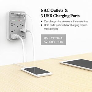 Huntkey Multi Plug Outlet 3 USB Ports 3.4 Amp with Phone Cradle, 6 AC Surge Protector Outlet 1080 Joules for Bathroom Dorm Room Office