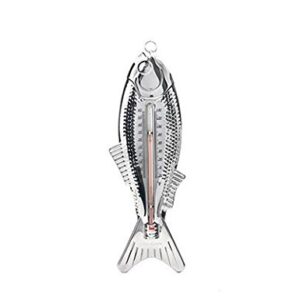 Kikkerland Hanging Fish Thermometer Chrome Plated Stainless Steel Farenheit/Celsius Indoor Outdoor