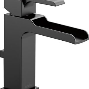 Delta Faucet Ara Matte Black Bathroom Faucet, Single Hole Bathroom Faucet, Waterfall Faucet, Metal Drain Assembly, Matte Black 568LF-BLMPU