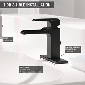 Delta Faucet Ara Matte Black Bathroom Faucet, Single Hole Bathroom Faucet, Waterfall Faucet, Metal Drain Assembly, Matte Black 568LF-BLMPU