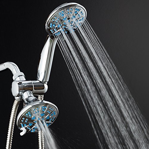 Antimicrobial/Anti-Clog High-Pressure 30-setting Dual Head Combination Shower by AquaDance with Microban Nozzle Protection From Growth of Mold, Mildew & Bacteria for a Healthier Shower – Aqua Blue