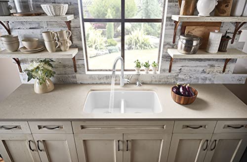 BLANCO, White 442199 VALEA SILGRANIT 50/50 Double Bowl Undermount Kitchen Sink with Low Divide, 32" X 19"