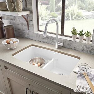 BLANCO, White 442199 VALEA SILGRANIT 50/50 Double Bowl Undermount Kitchen Sink with Low Divide, 32" X 19"