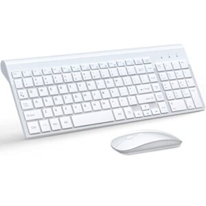 wireless keyboard and mouse ultra slim combo, topmate 2.4g silent compact usb mouse and scissor switch keyboard set with cover, 2 aa and 2 aaa batteries, for pc/laptop/windows/mac - white