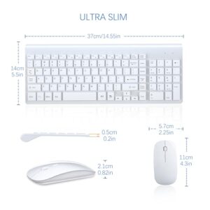 Wireless Keyboard and Mouse Ultra Slim Combo, TopMate 2.4G Silent Compact USB Mouse and Scissor Switch Keyboard Set with Cover, 2 AA and 2 AAA Batteries, for PC/Laptop/Windows/Mac - White