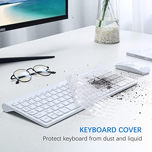 Wireless Keyboard and Mouse Ultra Slim Combo, TopMate 2.4G Silent Compact USB Mouse and Scissor Switch Keyboard Set with Cover, 2 AA and 2 AAA Batteries, for PC/Laptop/Windows/Mac - White