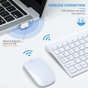 Wireless Keyboard and Mouse Ultra Slim Combo, TopMate 2.4G Silent Compact USB Mouse and Scissor Switch Keyboard Set with Cover, 2 AA and 2 AAA Batteries, for PC/Laptop/Windows/Mac - White