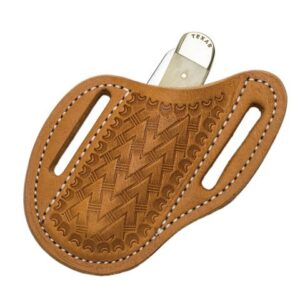 leather sheath, slanted pancake/ tooled /belt /trapper knife sheath,tan