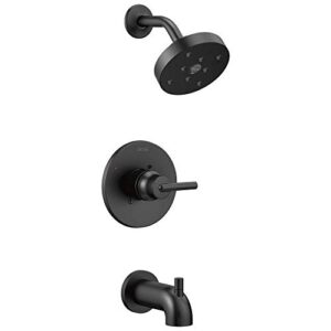 delta faucet trinsic 14 series single-function tub and shower trim kit with single-spray h2okinetic shower head, matte black t14459-bl with (valve not included)