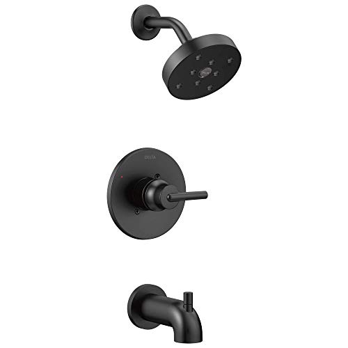 Delta Faucet Trinsic 14 Series Single-Function Tub and Shower Trim Kit with Single-Spray H2Okinetic Shower Head, Matte Black T14459-BL with (Valve Not Included)