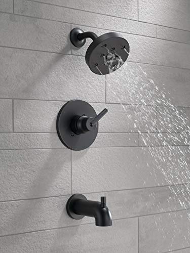 Delta Faucet Trinsic 14 Series Single-Function Tub and Shower Trim Kit with Single-Spray H2Okinetic Shower Head, Matte Black T14459-BL with (Valve Not Included)