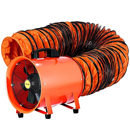 VEVOR Utility Blower/Exhaust Axial Hose Fan, 12 Inches, 3900 m3/h High Velocity Portable Ventilator, Low Noise Extractor Fan Blower with 16 ft / 5 m Duct Hose