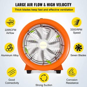 VEVOR Utility Blower/Exhaust Axial Hose Fan, 12 Inches, 3900 m3/h High Velocity Portable Ventilator, Low Noise Extractor Fan Blower with 16 ft / 5 m Duct Hose