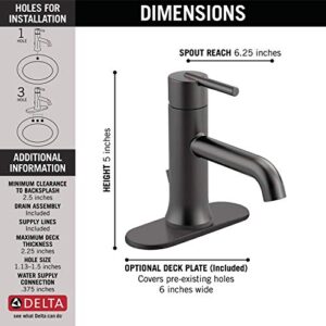 Delta Faucet Trinsic Matte Black Bathroom Faucet, Single Hole Bathroom Faucet, Single Handle Bathroom Faucet, Matte Black 559LF-BLMPU, With Drain Assembly