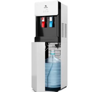 avalon bottom loading water cooler dispenser - hot & cold water, child safety lock, innovative slim design, holds 3 or 5 gallon bottles - ul listed- white