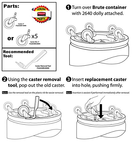 Rubbermaid Brute Dolly Replacement Caster (Caster Removal Tool)