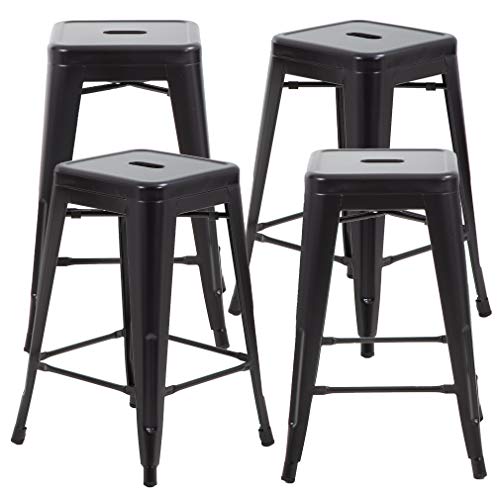 FDW Metal Bar Stools Set of 4 Counter Height Barstool 24 Inches Industrial Bar Chairs Patio Stool Stackable Backless Stool Indoor Outdoor Metal Kitchen Stools Bar Chairs