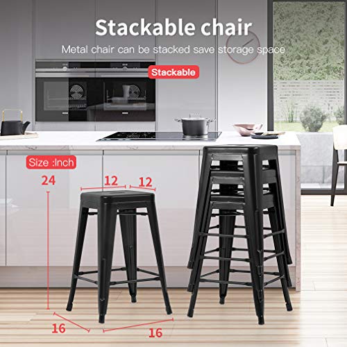 FDW Metal Bar Stools Set of 4 Counter Height Barstool 24 Inches Industrial Bar Chairs Patio Stool Stackable Backless Stool Indoor Outdoor Metal Kitchen Stools Bar Chairs