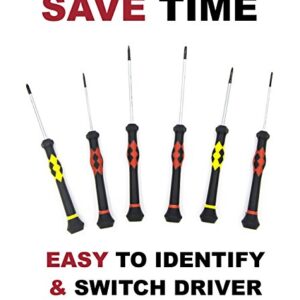 Kutir Precision Screwdriver Set (Set of 6) - Magnetic Flathead and Philips With Separate Colors Handle - Professional Repair Tool Kit For Electronics, iPhone, SmartPhone, PC, Jewelry, Watch, Eyeglass