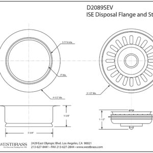 Westbrass D2089SEV-62 3-1/2" Kitchen Sink Waste Disposal Drain Flange and Basket Strainer, Matte Black