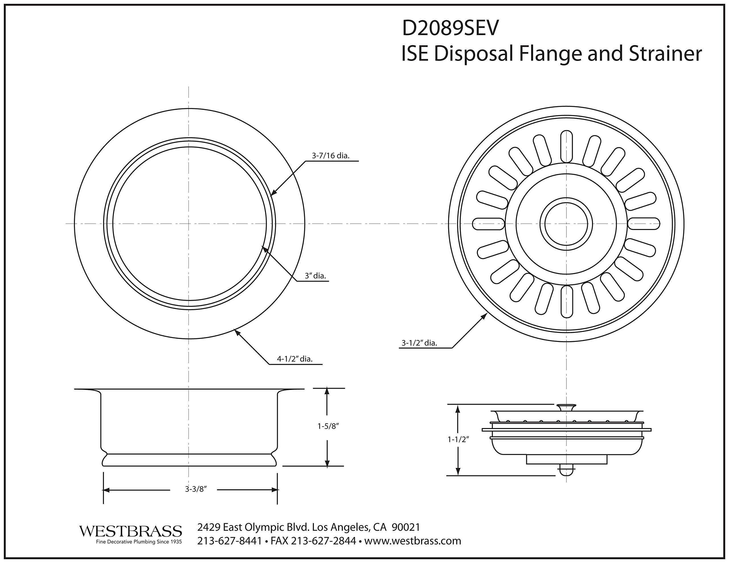 Westbrass D2089SEV-62 3-1/2" Kitchen Sink Waste Disposal Drain Flange and Basket Strainer, Matte Black