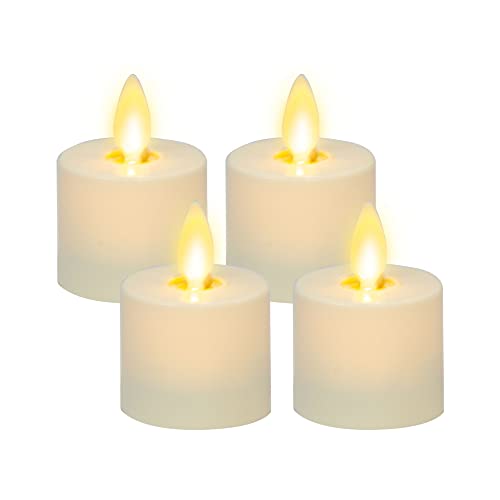 Luminara Moving Flame LED Flameless Tealight (1.4" x 2") Remote Ready Battery Operated Plastic LED Flameless Tea Light - Smooth Matte - Pearl Ivory (4-Pack)