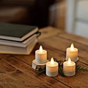 Luminara Moving Flame LED Flameless Tealight (1.4" x 2") Remote Ready Battery Operated Plastic LED Flameless Tea Light - Smooth Matte - Pearl Ivory (4-Pack)